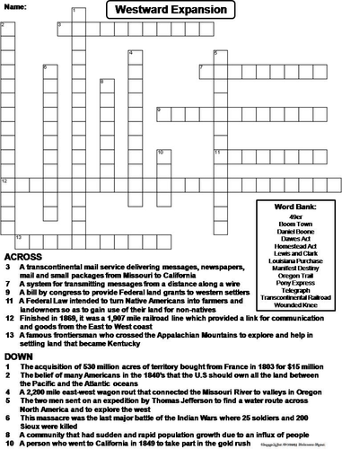 Westward Expansion Crossword Puzzle | Teaching Resources