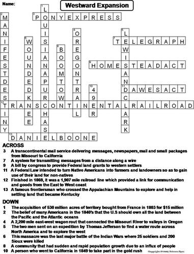 Westward Expansion Crossword Puzzle | Teaching Resources