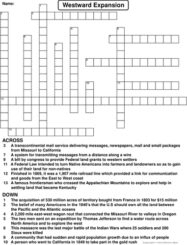 Westward Expansion Crossword Puzzle | Teaching Resources