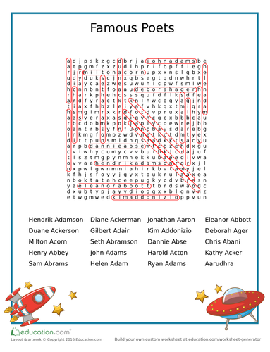 Control your Noisy Class with this Famous Poets word search puzzle ...
