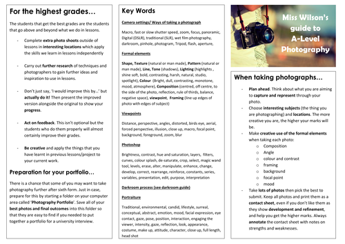 Student Photography Guide/Handout | Teaching Resources