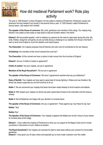 How did Medieval Parliament work Role play activity | Teaching Resources