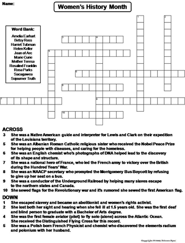 Women's History Month Crossword Puzzle | Teaching Resources