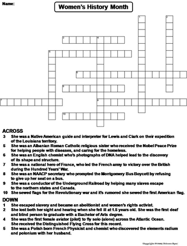 Women's History Month Crossword Puzzle | Teaching Resources