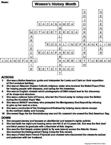 Women's History Month Crossword Puzzle | Teaching Resources