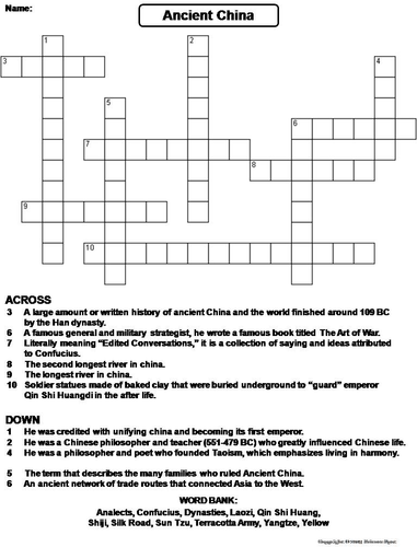 Ancient China Crossword Puzzle | Teaching Resources