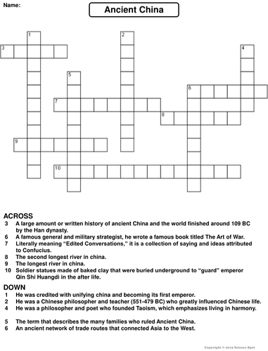 Ancient China Crossword Puzzle | Teaching Resources
