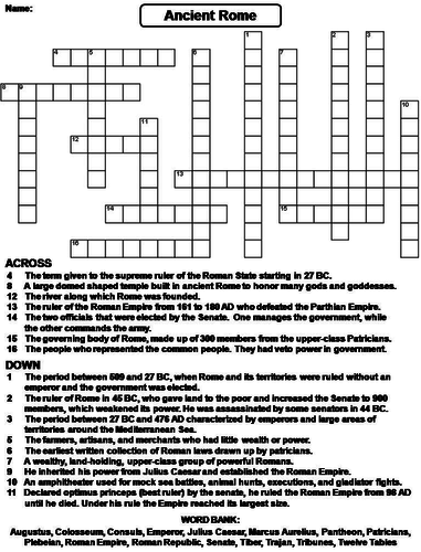Ancient Rome Crossword Puzzle | Teaching Resources