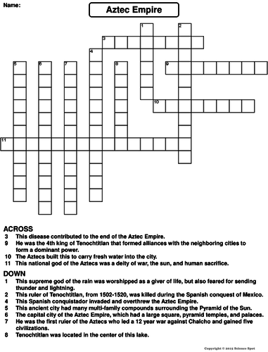Aztec Empire Crossword Puzzle | Teaching Resources