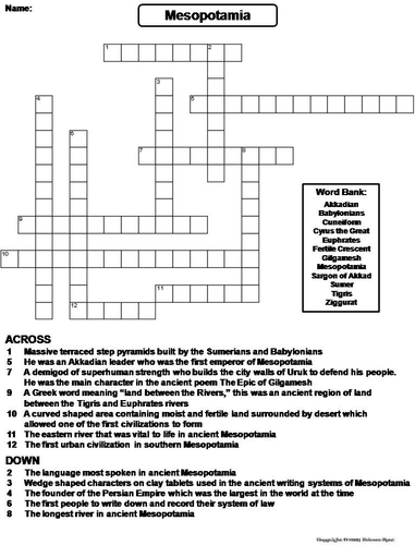 Mesopotamia Crossword Puzzle | Teaching Resources
