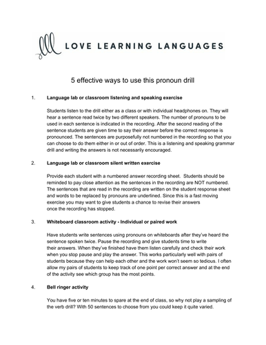 GCSE FRENCH: Pronouns audio drill - 50 sentences to improve listening ...