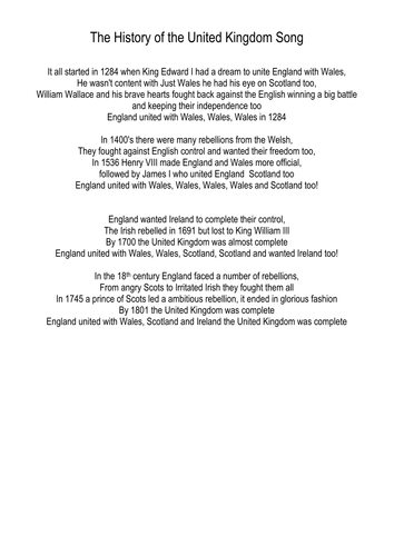 History of the United Kingdom song | Teaching Resources
