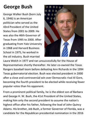 George W Bush Handout | Teaching Resources