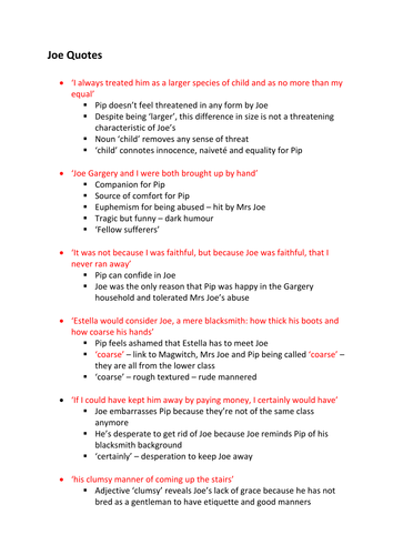 Great Expectations - Joe Quotes | Teaching Resources
