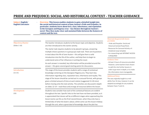 Pride and Prejudice - Social and Historical Context! | Teaching Resources