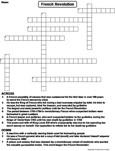 French Revolution Crossword Puzzle | Teaching Resources