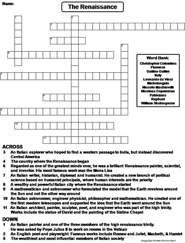 The Renaissance Crossword Puzzle | Teaching Resources