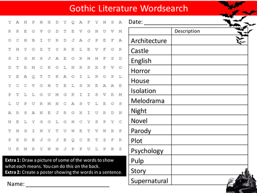 Gothic Literature Wordsearch English Language Starter Activity Homework ...