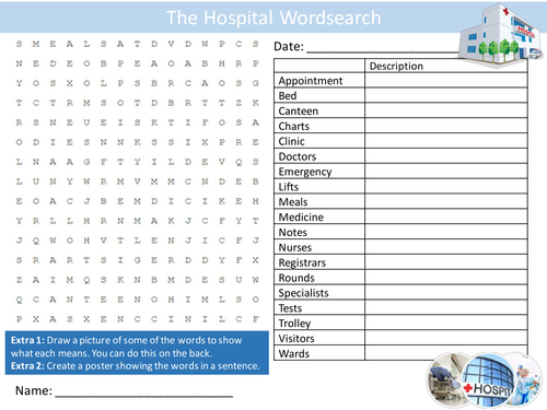 Hospitals Wordsearch Medicine Careers Starter Activity Homework Cover ...
