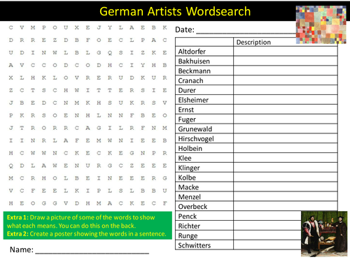 German Artists Wordsearch Art History Starter Activity Homework Cover ...