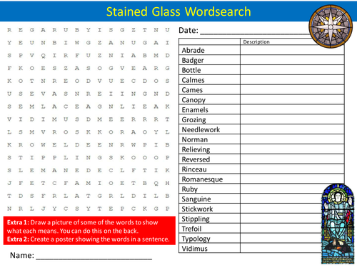 Stained Glass Wordsearch Art Technique Literacy Starter Activity ...