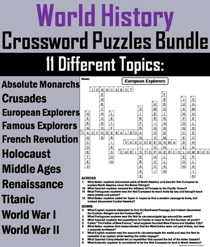 Social Studies Crossword Puzzles Bundle: Ancient, World and American ...