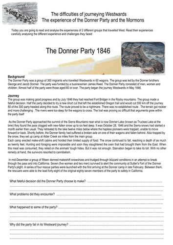 Case studies of the early settlers West- The Donner Party and the ...
