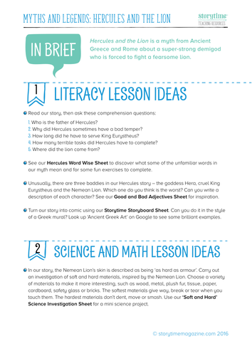 Storytime Hercules and the Lion Pack | Teaching Resources