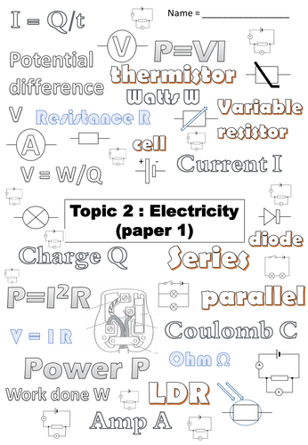 AQA physics GCSE revision booklet electricity topic 2 | Teaching Resources
