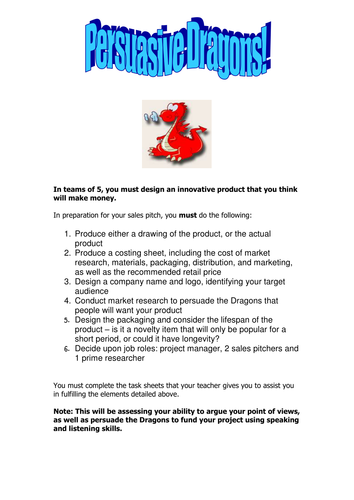 Dragon's Den, Team Building and Creative Product Design Project ...