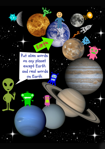 Solar System alien / real words game - Year 1 Phonics screening words ...
