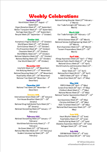 National Days Of Celebration 2017-2018 | Teaching Resources