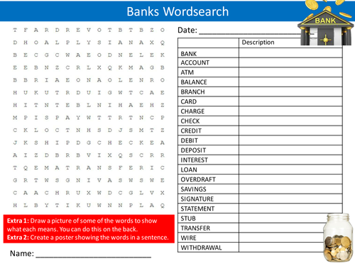 Banks Bank Accounts Economics Wordsearch Literacy Starter Activity ...