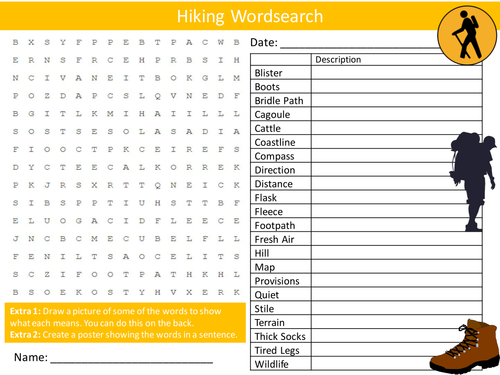 Hiking Wordsearch Outdoor Walking Skills Literacy Starter Activity ...