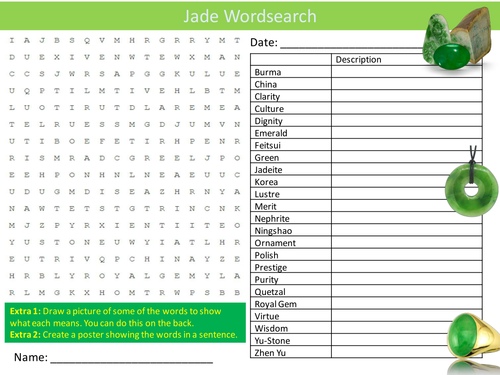 Jade Wordsearch Minerals Geology Literacy Starter Activity Homework ...