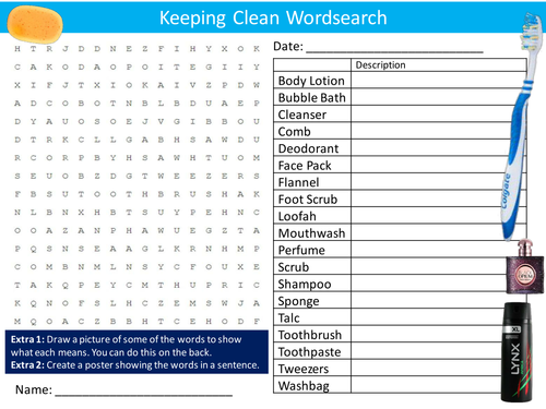Keeping Clean Wordsearch PHSE Health Literacy Starter Activity Homework ...