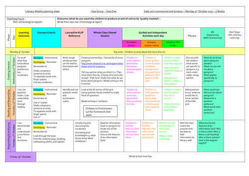 Year 1 Autumn 1st Half 2017 English Plans | Teaching Resources