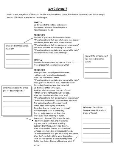 Merchant of Venice Worksheets | Teaching Resources