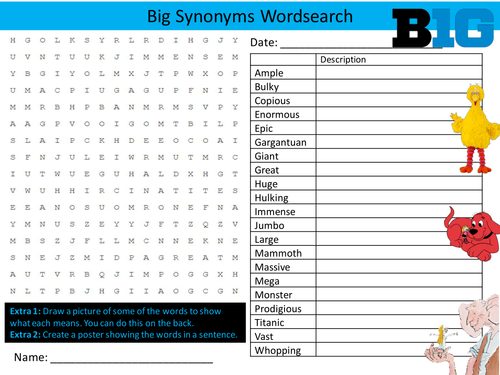 Big Synonyms Wordsearch English Language Literacy Starter Activity ...