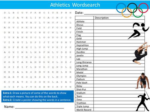 Athletics Wordsearch PE Sport Athletes Literacy Starter Activity ...