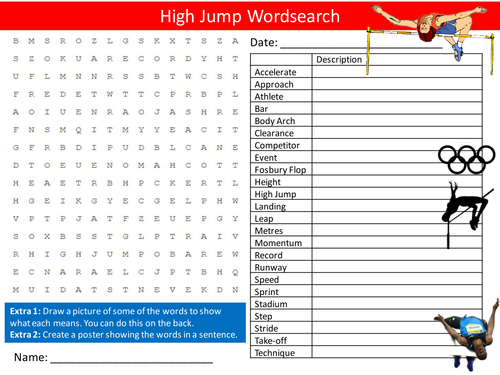 The High Jump Wordsearch PE Sports Literacy Starter Activity Homework ...