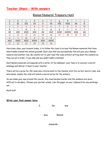 Year 5/6 Roman Numerals - Treasure Hunt | Teaching Resources