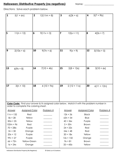 Halloween Math Distributive Property No Negatives Maze & Color by ...