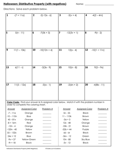 Halloween Math Distributive Property (With Negatives) Maze & Color by ...