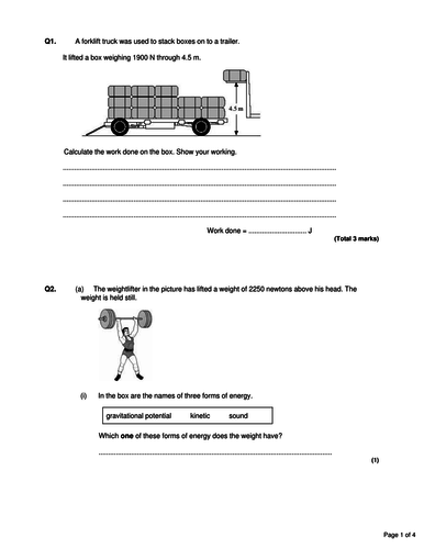 Work Done - NEW GCSE AQA PHYSICS SPEC | Teaching Resources