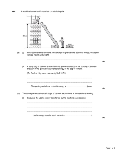 Work Done - NEW GCSE AQA PHYSICS SPEC | Teaching Resources