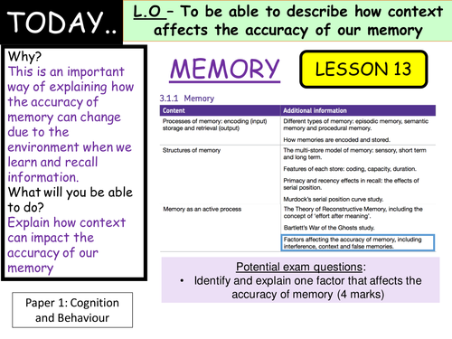 AQA GCSE [9-1] PSYCHOLOGY - MEMORY LESSON BUNDLE & SOW | Teaching Resources