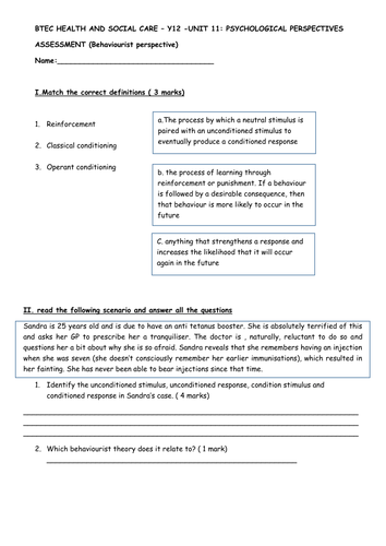 New Btec Health and Social care - unit 11 Psychological perspectives ...