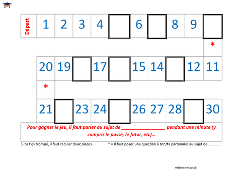 French - Board game template | Teaching Resources