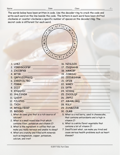 Healthy Lifestyle-Nutrition Decoder Ring Worksheet | Teaching Resources